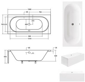 NIKIDO - B Akrylátová vana  VITAE 150x75, 160x75, 170x75, 180x80 Velikost: 150x75