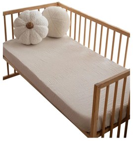 Béžové napínací mušelínové dětské prostěradlo do postýlky 60x120 cm Burumcuk – Mijolnir