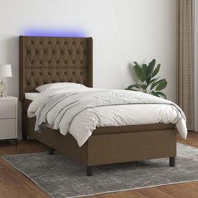 Box spring postel s matrací a LED tmavě hnědá 90x190 cm textil