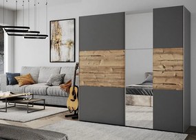 Casarredo - Komfort nábytek Šatní skříň BISMARK/BASTIA 200 LUX,  grafit/smrk alpský/zrcadlo