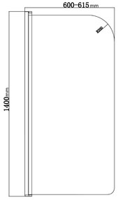 Aqualine Aqualine, VILMA vanová zástěna 600x1400 mm, černá, čiré sklo, AQ6014B