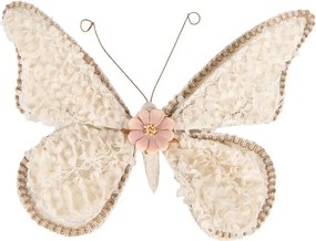 Béžová dekorace motýl na klipu s krajkou Butterfly Fancy - 30*3*24 cm