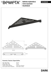 Bemeta Design DARK: Polička, do sprchy, rohová -