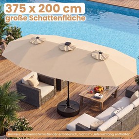 Costway Dvojitý slunečník s LED osvětlením obdélníkový – 400 × 210 cm, béžový