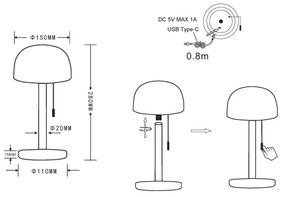 Globo 21016W - LED stolní lampa NORMAN LED/1,5W/3,7V 3000/4200/6000K bílá