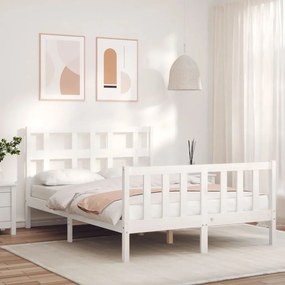 Rám postele s čelem bílý 140 x 190 cm masivní dřevo,  3192992