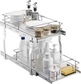 2-vrstvá drátěná výsuvná skříňka pod dřez Organizér 30,5 × 53,3 cm zásuvkový koš