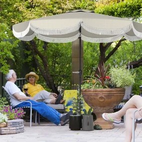 Outsunny slunečník zahradní naklápěcí 2,7x2,7 m s klikou, kulatý venkovní slunečník s 8 žebry, kov a polyester, pro dvůr/balkon, UV 30+, světle šedý