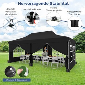 Costway Pavilon skládací pavilon s 6 odnímatelnými bočními stěnami a – černý