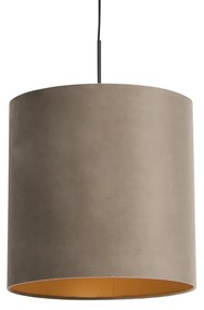 Závěsná lampa s velurovým odstínem taupe se zlatem 40 cm - Combi