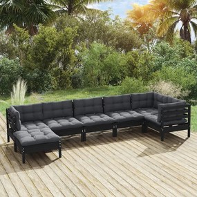 vidaXL 7dílná zahradní sedací souprava podušky masivní borovice [3096550] Barva: Černá