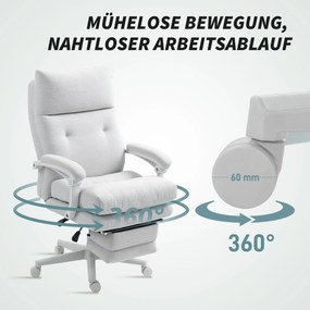 HOMCOM Ergonomická kancelářská židle s bederní oporou, vysokým opěrákem, podnožkou, výškově nastavitelná otočná židle s vzhledem lnu, polstrovaná poč…