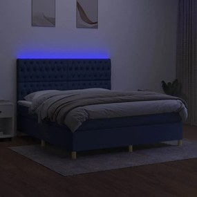 Box spring postel s matrací a LED modrá 160x200 cm textil 3135691