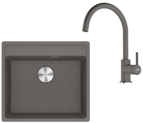 Franke - Kuchyňský set G274ŠK, fragranitový dřez MRG 610-52 RTL a baterie FC 6018.084, šedý kámen 114.0700.790