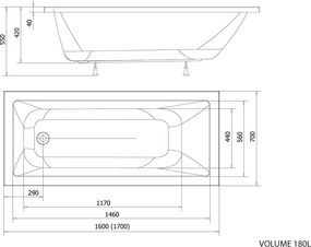 Aqualine DOUBRAVA obdélníková vana 160x70x42cm, bílá A1670