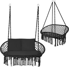 Zahradní dvoumístná černá houpačka Stork's Nest + polštáře