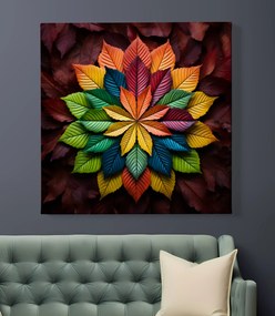 Obraz na plátně - Mandala barevné listy, žluto oranžový střed FeelHappy.cz Velikost obrazu: 80 x 80 cm