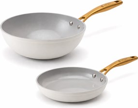Elmich Základní sada keramických pánví Zen 2 ks – klasická + wok, krémovo zlatá