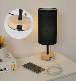 BRILAGI - Stolní lampa s USB portem TABLON 1xE27/25W/230V dub/černá