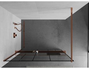 Mexen Kioto+, sprchová zástěna s poličkou a držákem na ručníky 140 x 200 cm, 8mm čiré sklo vzor černý, profil růžové zlato, 800-140-121-60-78