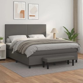 Box spring postel s matrací šedá 160x200 cm umělá kůže