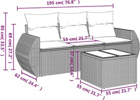 4dílná zahradní sedací souprava s poduškami hnědá polyratan 3221072