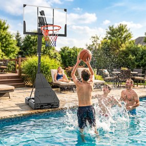 Mobilní basketbalový koš, výškově nastavitelný v rozmezí 2,45-3,05 m, nerozbitná zadní deska, nastavení výšky ruční klikou