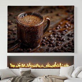 Obraz na plátně - Káva, starý mokrý hrnek FeelHappy.cz Velikost obrazu: 120 x 80 cm