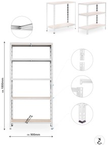 SUPER EKO HIT - Policový regál Trestles RNDU-KUI 1800x900x600, nosnost 875 kg, 5 polic, bílý
