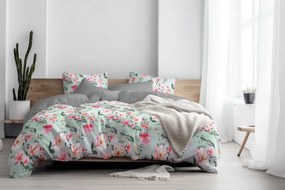 Ervi Bavlněné povlečení oboustranné - Magnolia a lilia/šedé