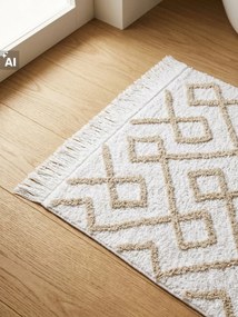 Sinsay - Tuftovaný koberec s geometrickým vzorem a třásněmi - béžová