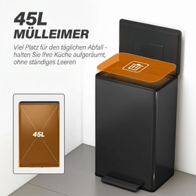 HOMCOM kuchyňský odpadkový koš s pedálem 45 l — s tlumeným dovíráním, vyjímatelným vnitřním kbelíkem, funkcí zajištění otevřeného víka a ochranou pro…