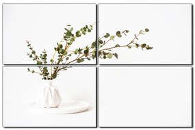 Obraz na plátně - Větev eukalyptu v bílé váze na bílém pozadí 1272E (90x60 cm)