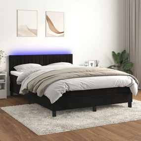 Box spring postel s matrací a LED černá 140x190 cm samet 3134521
