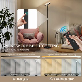 HOMCOM RGB lampička Uplighter, stmívatelná lampa s dálkovým ovládáním a dotykovým ovládáním, 350° otočná hlava, černá