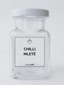 Samolepka na kořenky CHILLI MLETÉ průhledná 5 × 5 cm tučné písmo