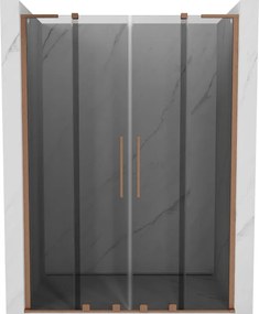 Mexen Velar L Duo, posuvné sprchové dveře do otvoru 140 cm, 8mm šedé sklo, měděná matná, 871-140-003-42-65