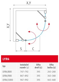 Roth Čtvrtkruhový sprchový kout LYR4 - bez vaničky Varianta: rozměry: 100x100 cm - (LYR4 1000 - 1135008269), Barva profilů a typ výplně: profily: brillant, výplň: transparent