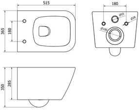 Mexen Madox, Rimless závěsná wc mísa 515x365x350 mm s pomalu padajícím sedátkem SLIM z duroplastu, bílá, 30154000