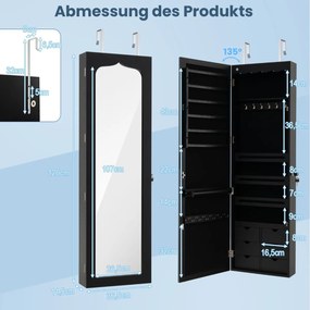 Costway Šperkovnice s LED Uzamykatelná nástěnná/dveřní šperkovnice
