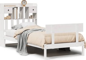Postel s knihovnou bez matrace bílá 75x190 cm masivní borovice 3321819