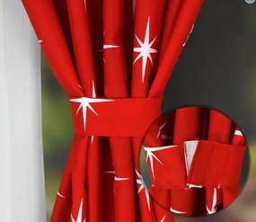 Hotová vánoční hvězdičková záclona se závěsy 400x150cm červená