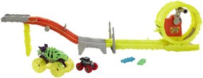 Autodráha hot wheels monster trucks power smashers masivní destrukce, 2 trucky a 2 rozdrcená autíčka