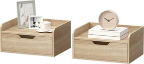 HOMCOM set 2 nástěnných nočních stolků, závěsné noční stolky s 1 zásuvkou do ložnice, 40x30x19,5 cm, přírodní