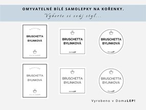 BRUSCHETTA BYLINKOVÁ - omyvatelná samolepka na kořenky, výběr rozměrů Ø 5 cm / 5 x 5 cm / 6 x 8 cm | DomaLEP tvar: KOLEČKO, barva: BÍLÁ - ČERNÉ písmo, velikost: Ø 5 cm - tučné písmo