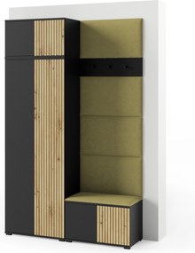 Eka Předsíňová stěna s čalouněnými panely Joey 2 - Černá a Dub Artisan / Khaki zelená 2327