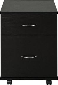 HOMCOM Dřevěný mobilní archivar s kolečky a 2 šuplíky, kancelářský a domácí filing kabinet 41x39x58cm Černý