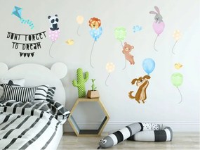 Barevná nálepka do dětského pokoje zvířátka s balony 100 x 200 cm