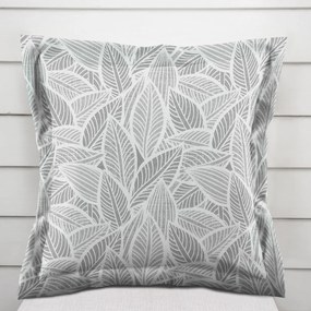 Biante Dekorační povlak na polštář s lemem Leona LN-169 Bílé listy na šedém 40 x 60 cm