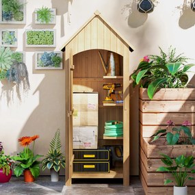 Outsunny Zahradní Chata z Dřeva 77,5x54,2x179,5 cm 0,3 m² Exteriérová Zahradní Chata s Uložením Nářadí, 3 Policemi a 2 Zamykacími Dveřmi pro Terasu